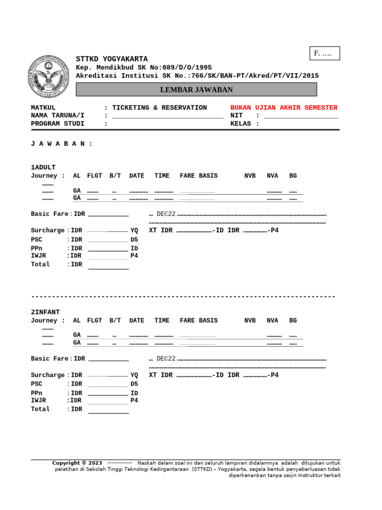 form lembar jawaban baru ticketing | PDF