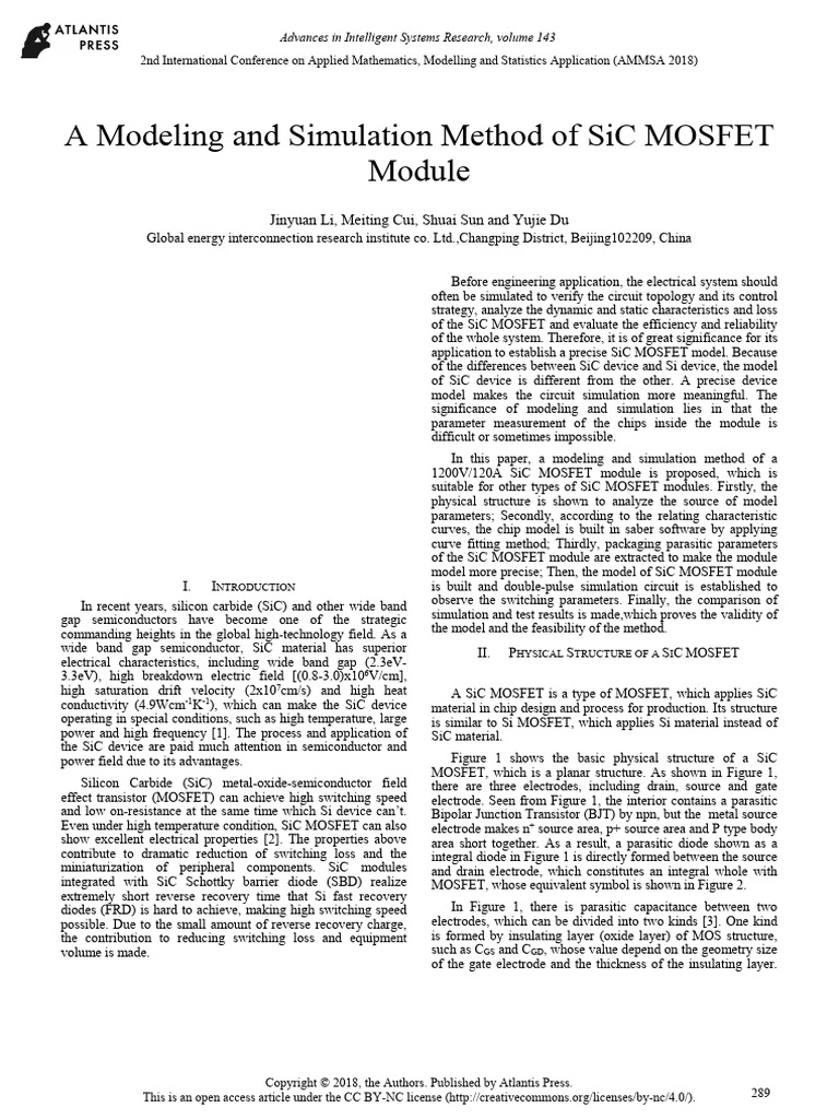 A Modeling and Simulation Method of Sic Mosfet: Jinyuan Li, Meiting Cui, Shuai Sun and Yujie Du ...
