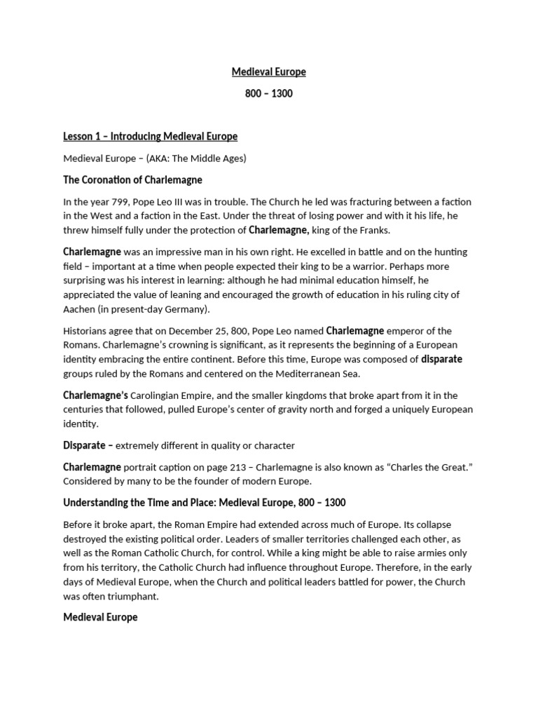 Medieval Europe Notes | PDF