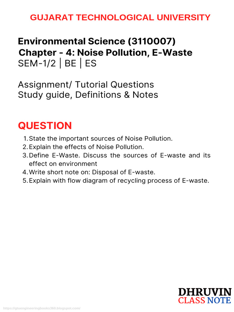 GTU Environmental Science 3110007 Chapter 4 Noise Pollution, E-Waste | PDF