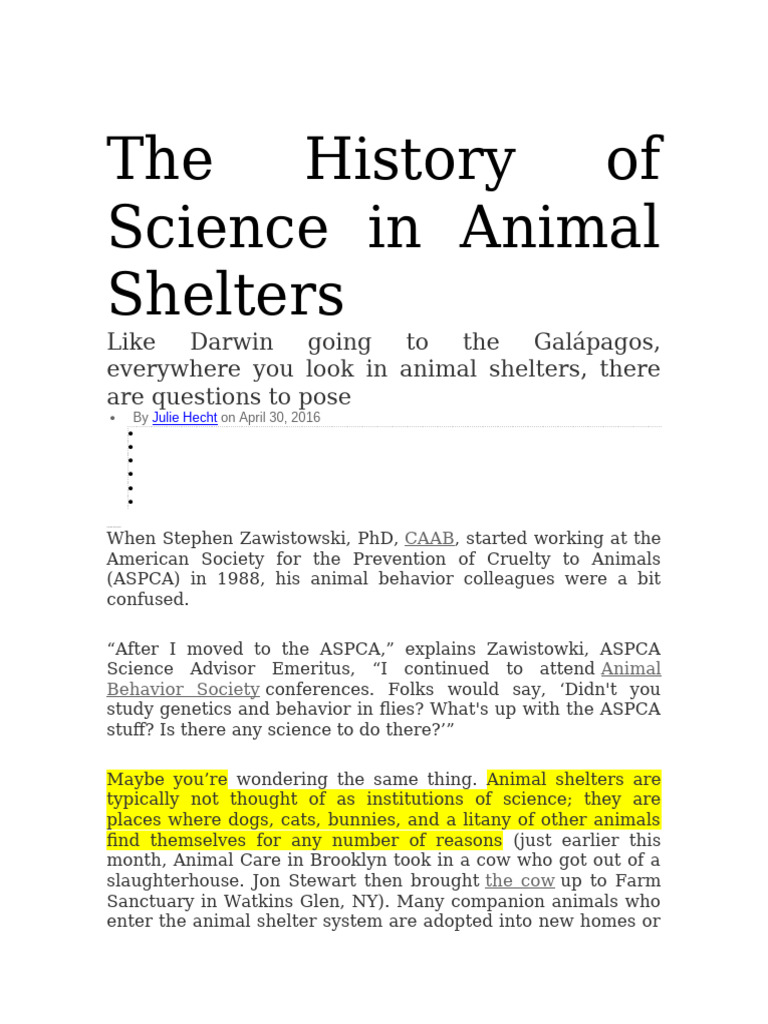 The History of Science in Animal Shelters | PDF | Dogs | Science ...