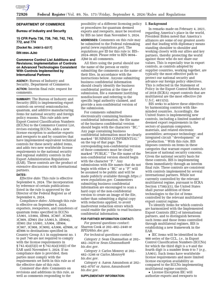 Federal Register / Vol. 89, No. 173 / Friday, September 6, 2024 / Rules ...