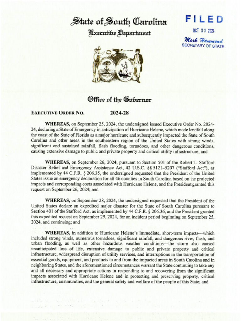 SC Gov. McMaster Executive Order No. 2024-28 | PDF