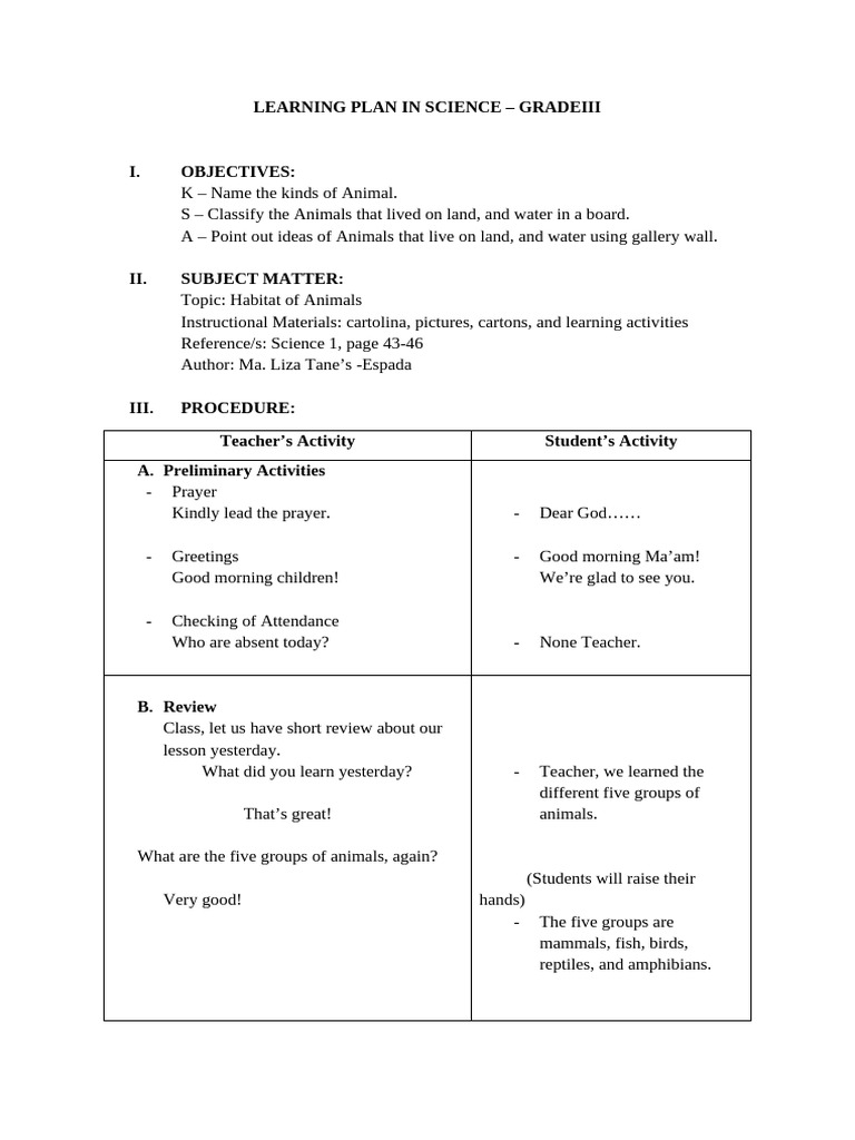 Learning Plan in Science Beed 1. Final | PDF