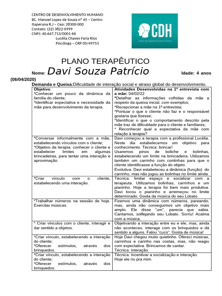Plano Terapeutico Lu | PDF