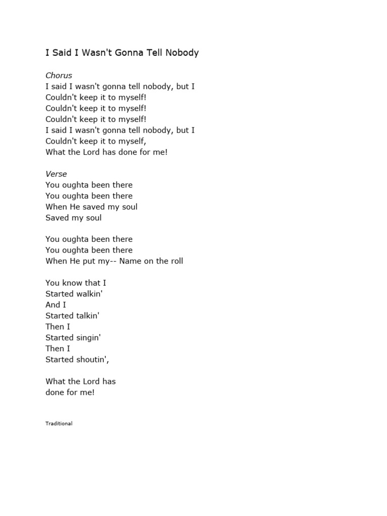 I Said I Wasnt Gonna Tell Nobody Lyrics | PDF I Said I Wasnt Gonna Tell Nobody Lyrics | PDF