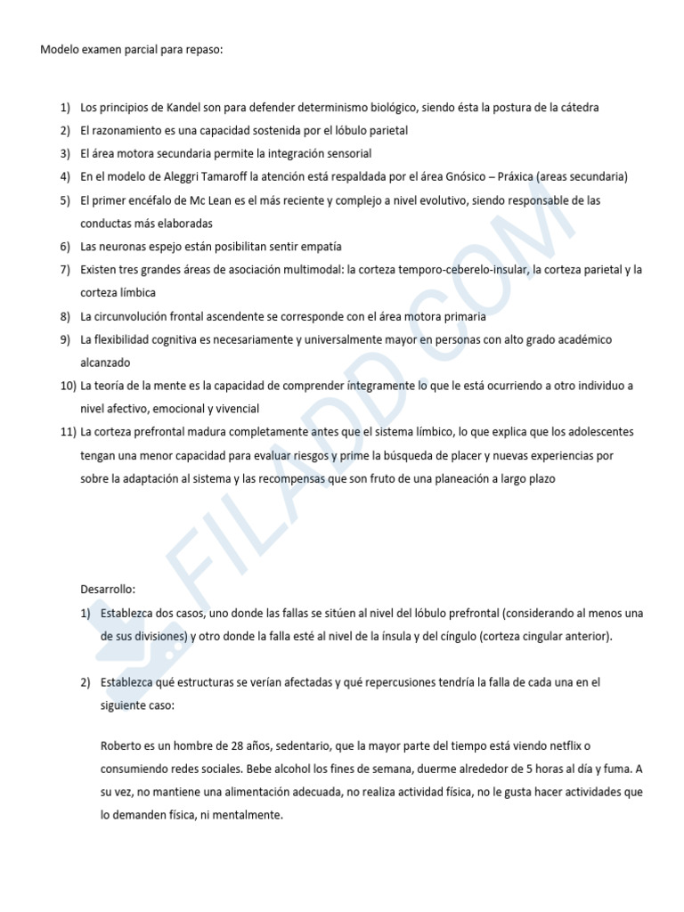 Modelo Examen Parcial para Repaso 1 | PDF