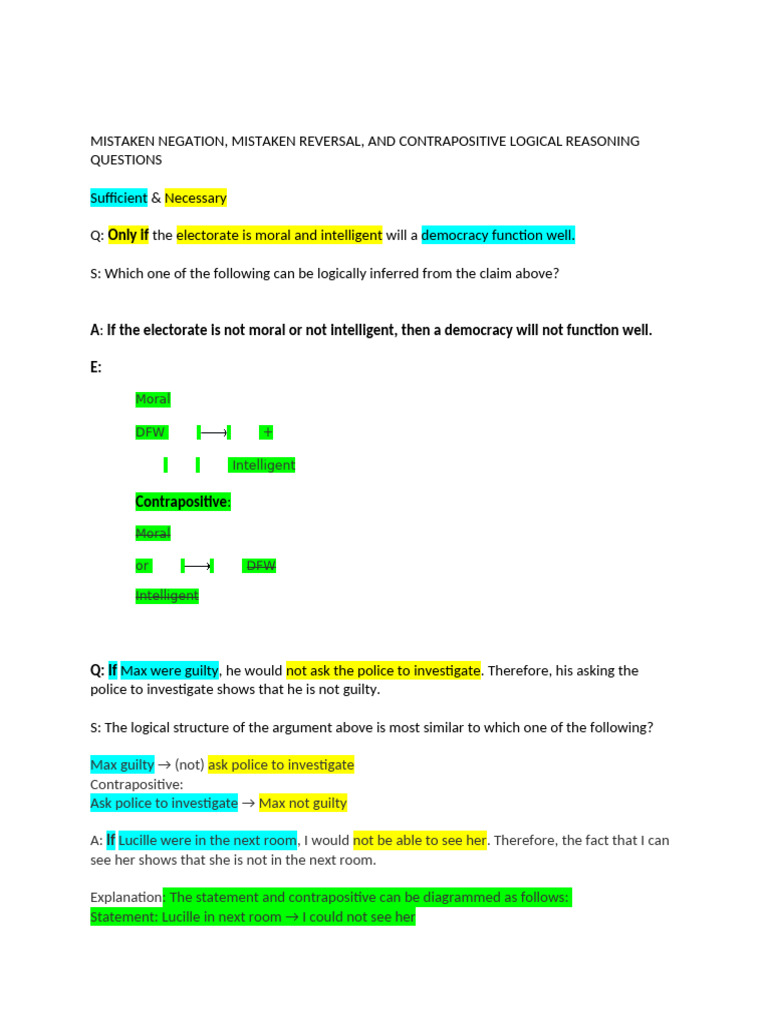 Contrapositive Logical Reasoning MCQ | PDF