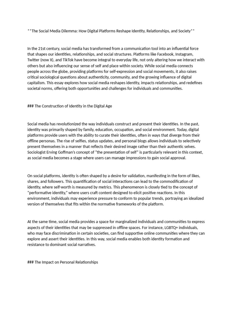 The Social Media Dilemma - Sociological | PDF | Social Media | Popular ...