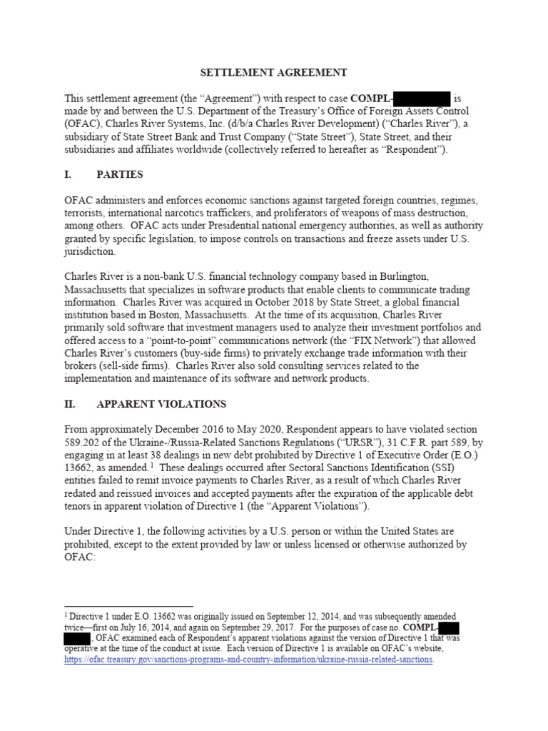 SSBT Settlement | PDF | Office Of Foreign Assets Control | Finance ...