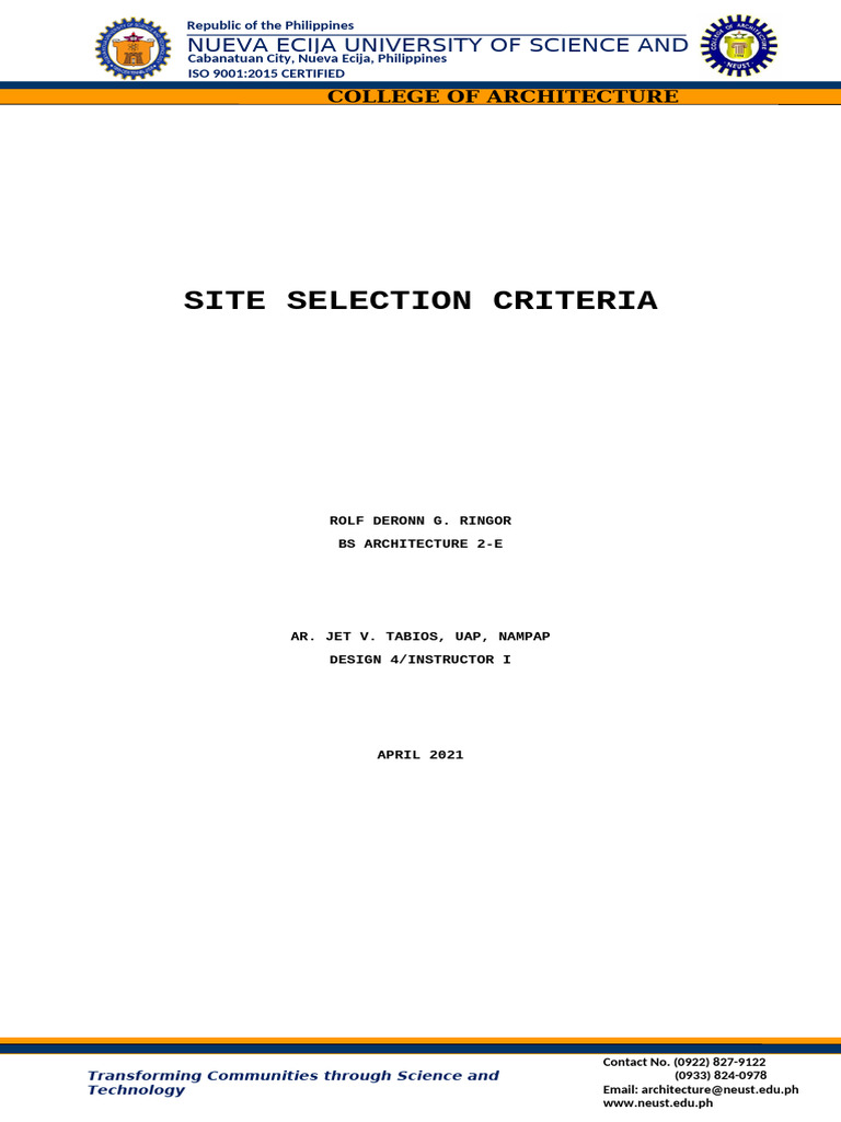 Final Site Selection | PDF