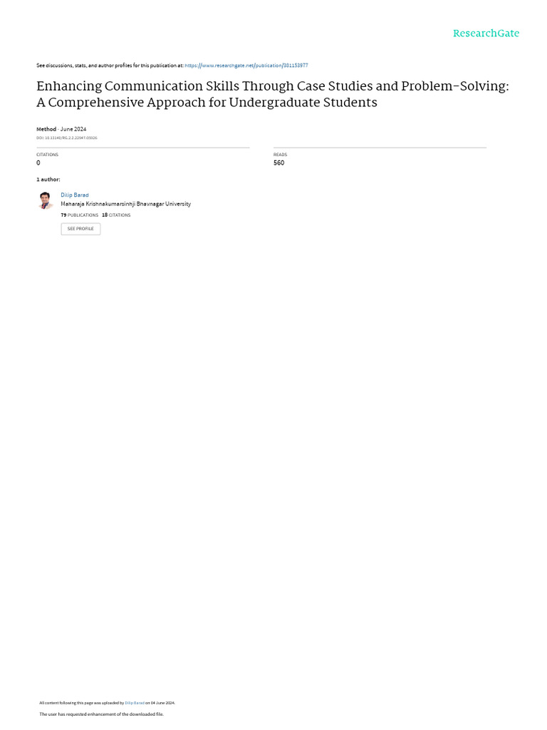 Enhancing Communication Skills Through Case Studies and Problem-Solving ... Enhancing Communication Skills Through Case Studies and Problem-Solving ...