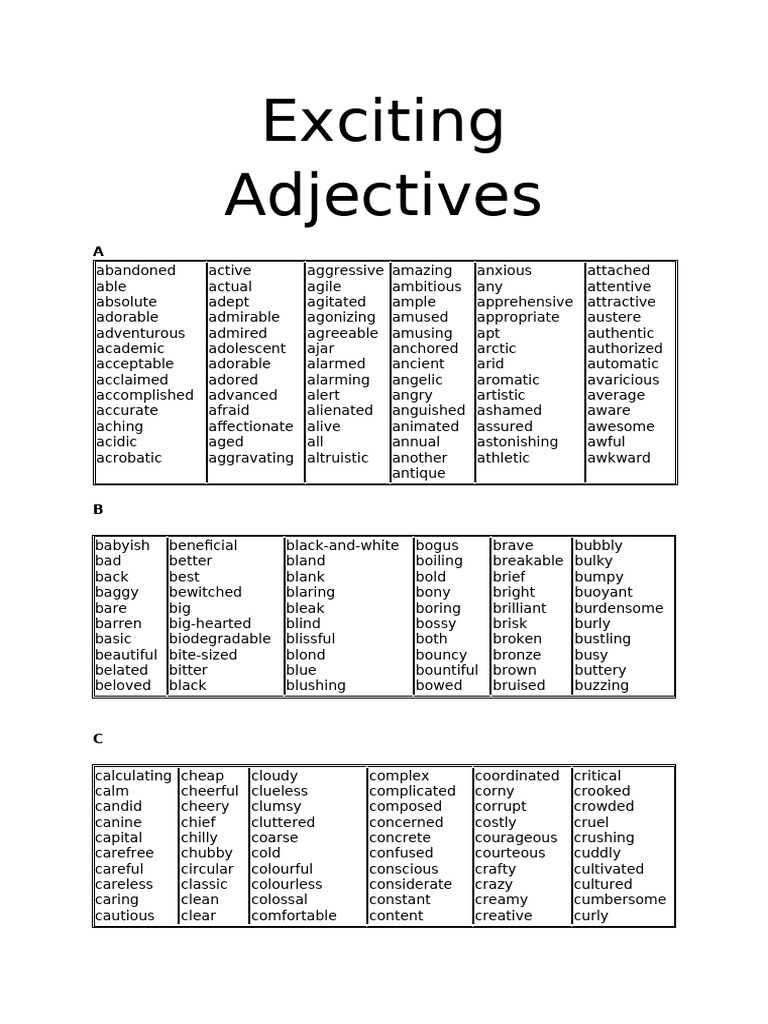 Exciting Adjectives | PDF