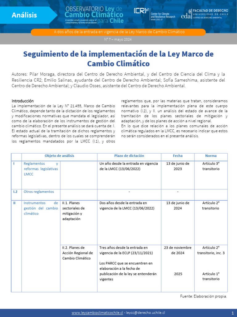 Análisis N°7 A Un Año de La LMCC - Seguimiento de La Implementación de ...