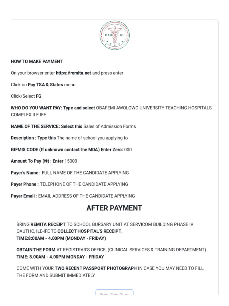 ADMISSION INTO OAUTHC COLLEGE OF NURSING SCIENCES FOR YEAR 204 - 2025 ACADEMIC SESSION - Obafemi ...