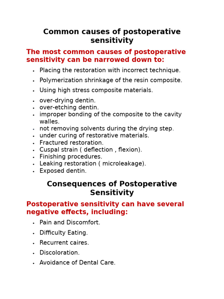 Common Causes of Postoperative Sensitivity | PDF