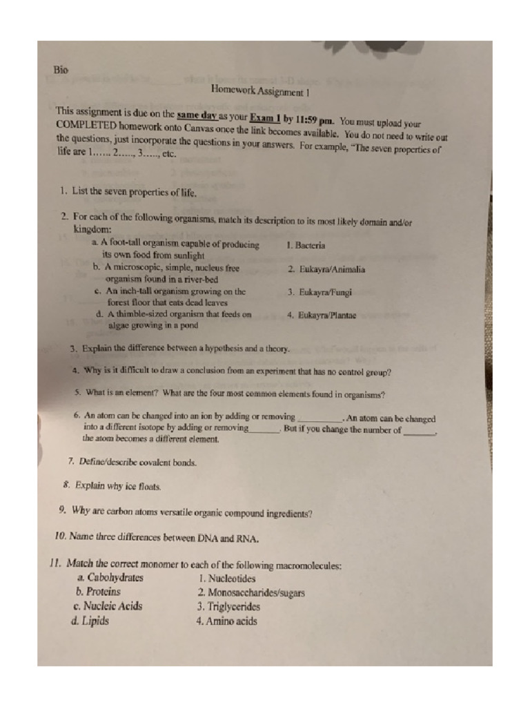 Bio Assignment 1 | PDF