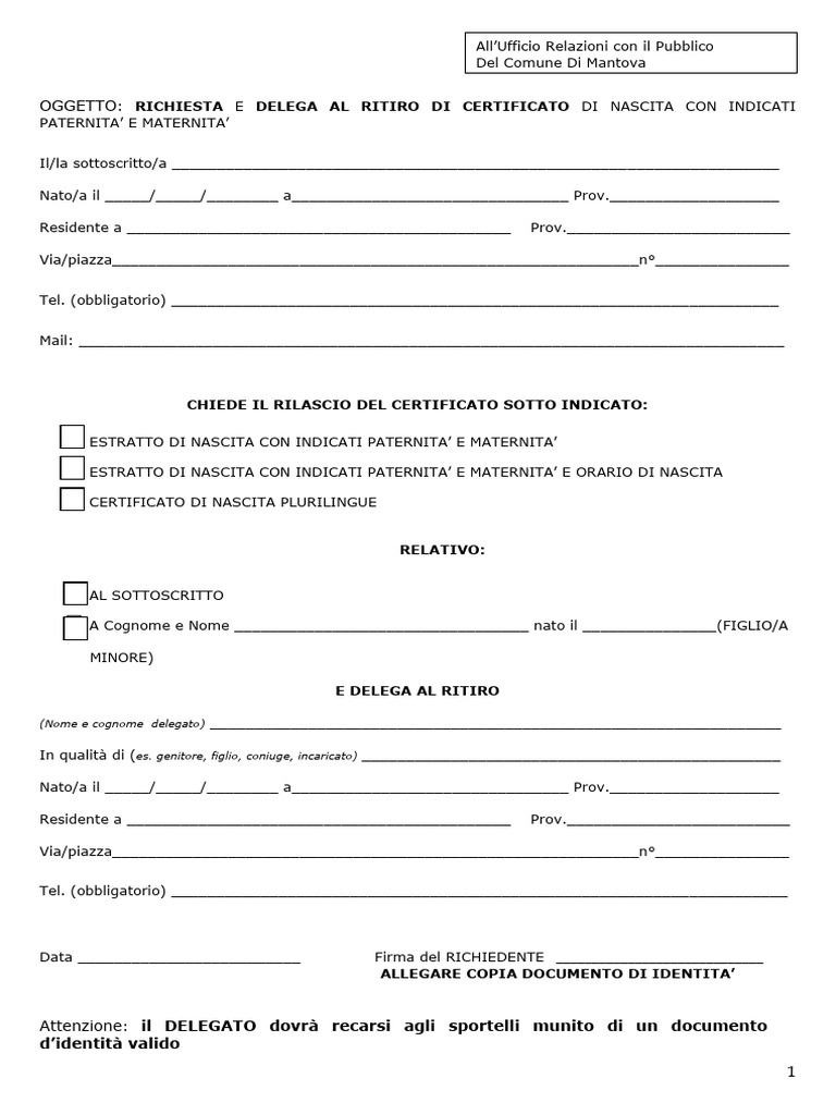 Delega Per Estratti Nascita Pater - Mater | PDF