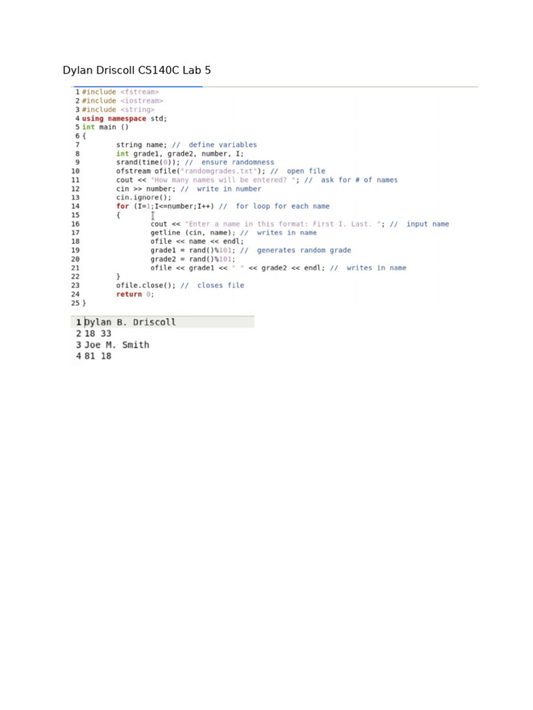 Dylan Driscoll CS140C Lab 5 | PDF