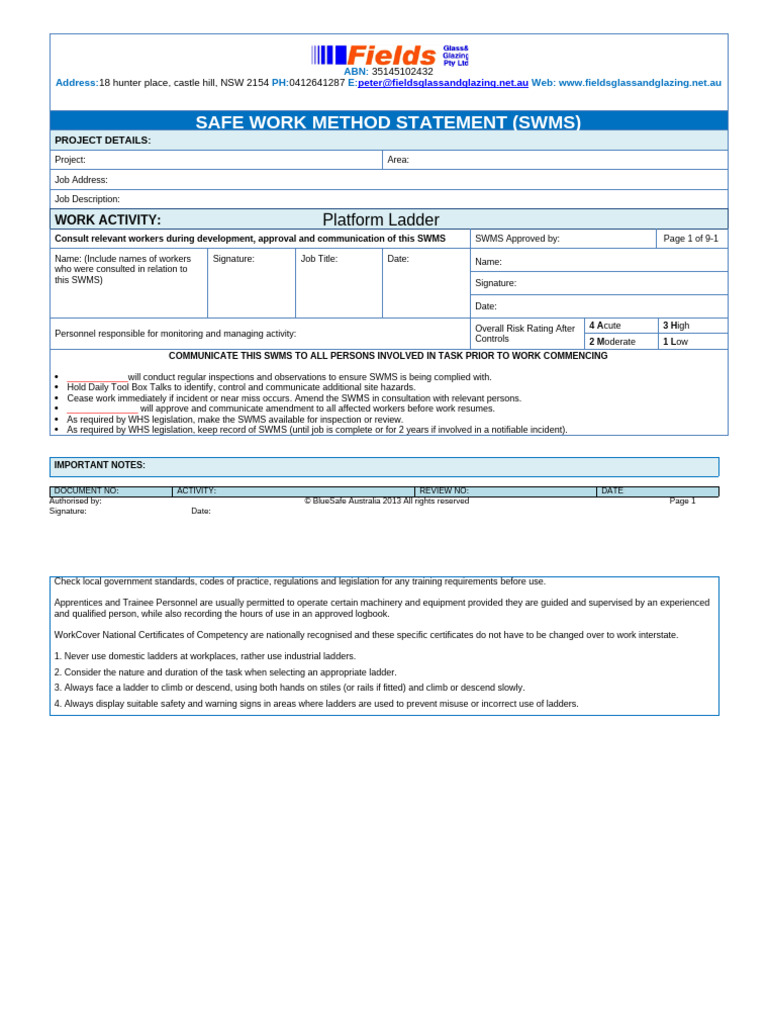Whs 2016 Platform Ladder Swms | PDF