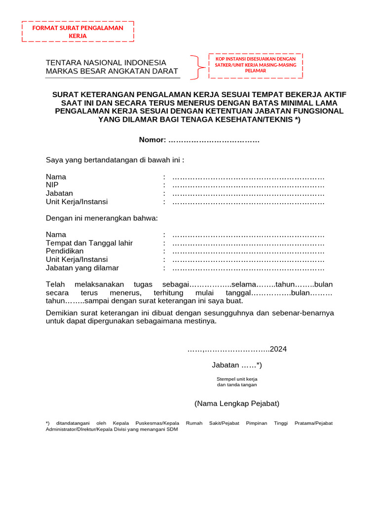 3 - Format Surat Pengalaman Kerja - Uo Tni Ad | PDF
