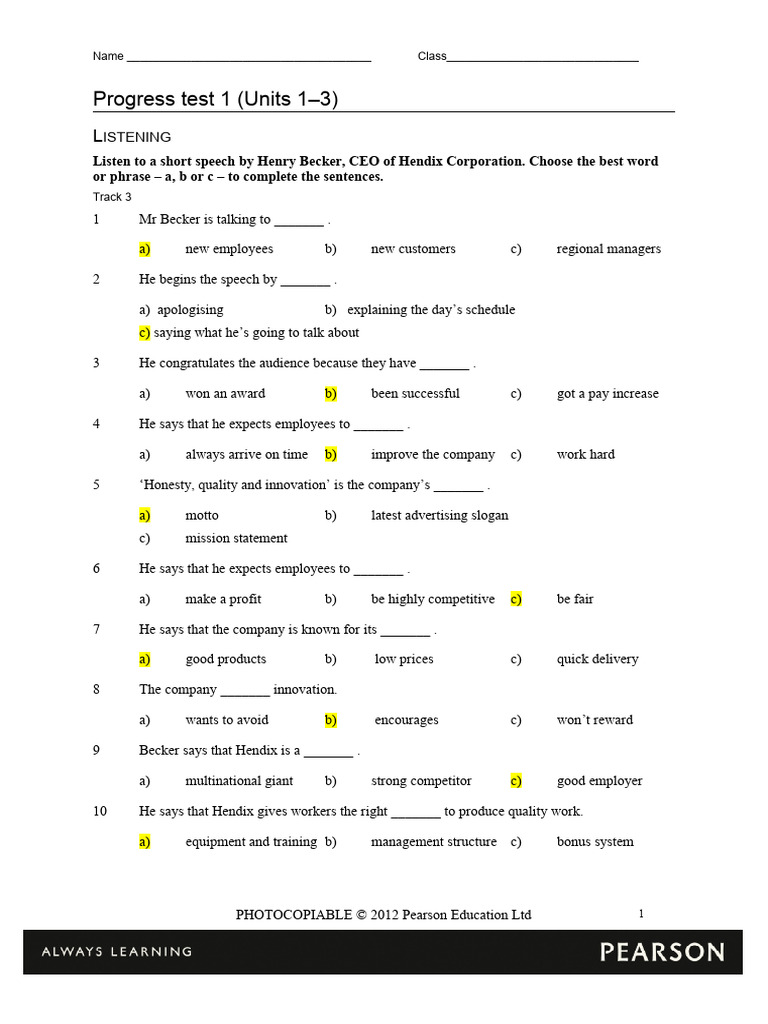 Progress Test 1 | PDF