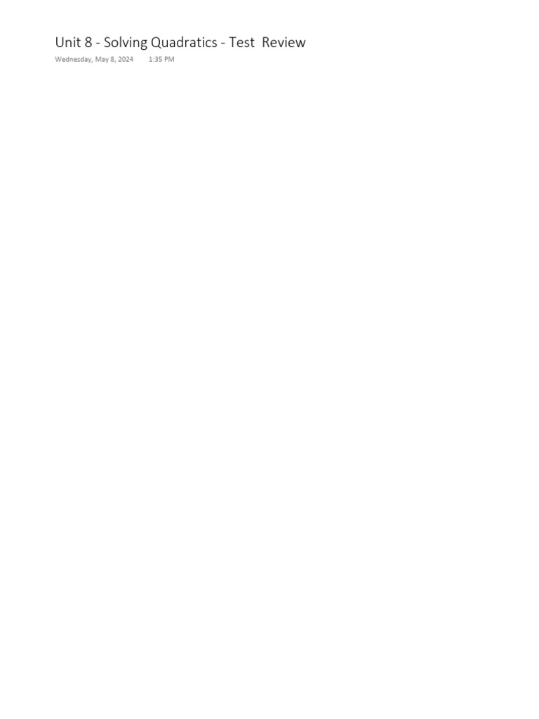 Unit 8 - Solving Quadratics - Test Review | PDF