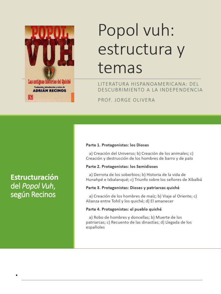 2 - Popol Vuh - Estructura y Tema de La Creación Del Hombre - Presentación Clase | PDF