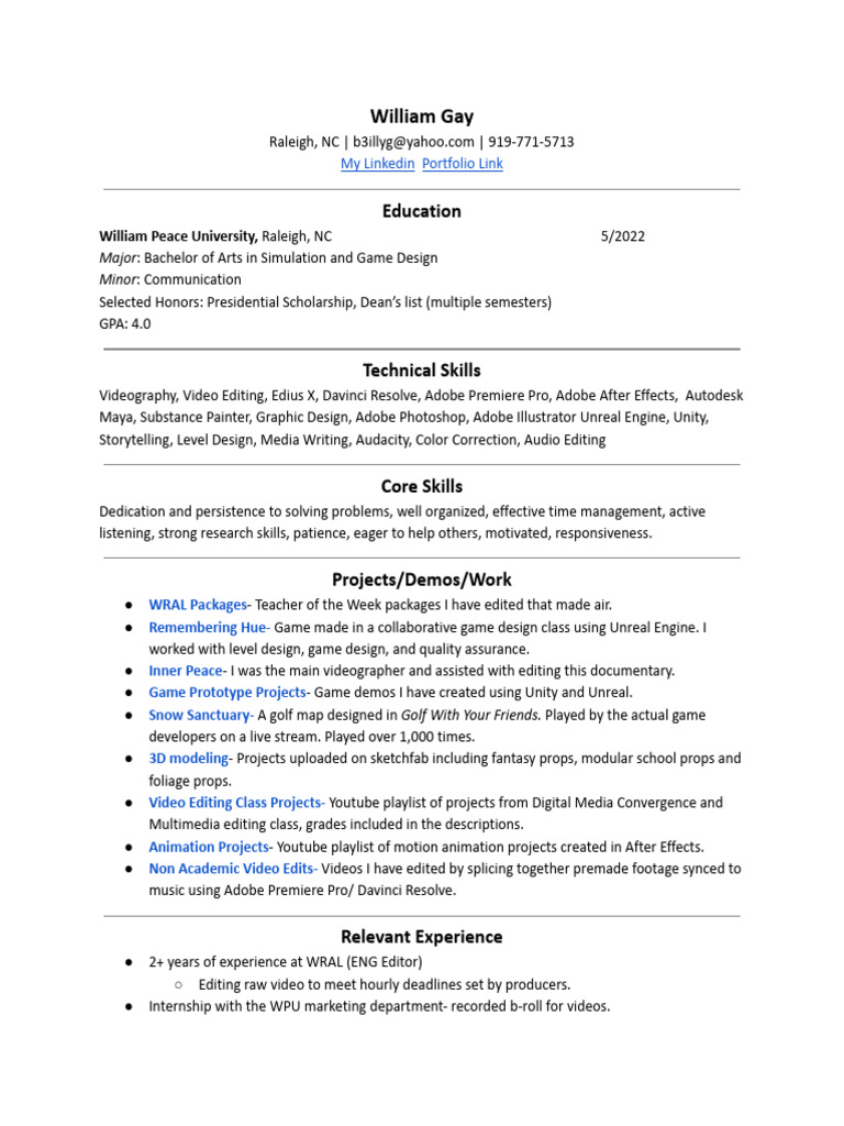 William Gay Resume | PDF | Editing