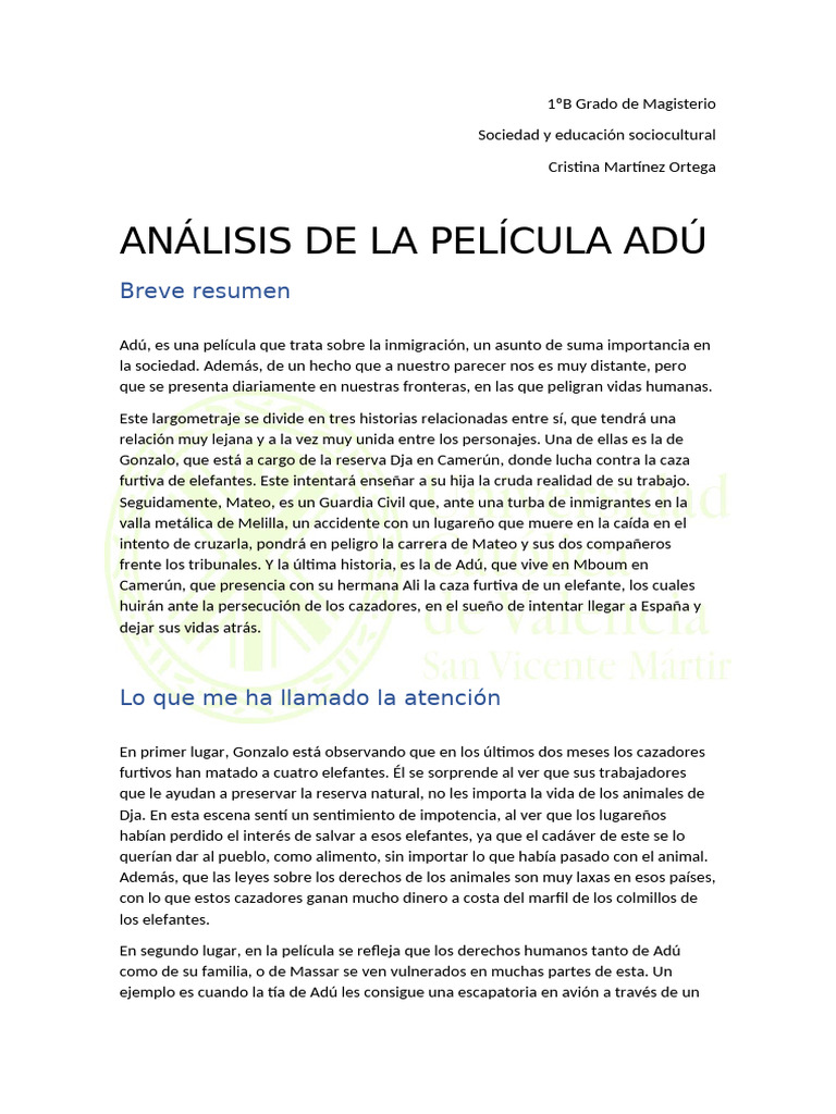 Análisis de la película Adú | PDF | Inmigración