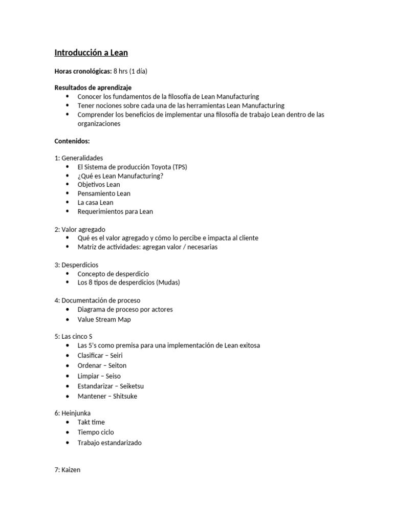 Introducción A Lean Temario | PDF | Lean Manufacturing | Procesos de negocio