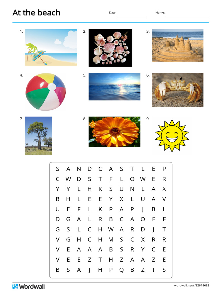 At The Beach Wordsearch | PDF