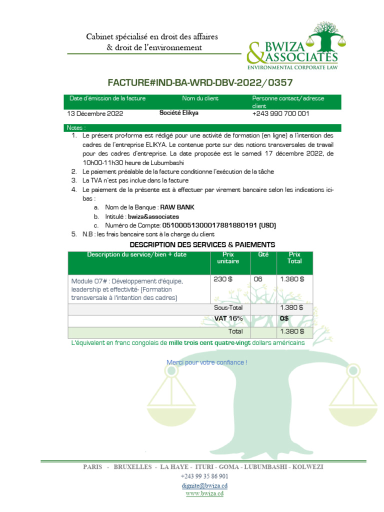 0357- Facture Elikya Decembre 2022 | PDF