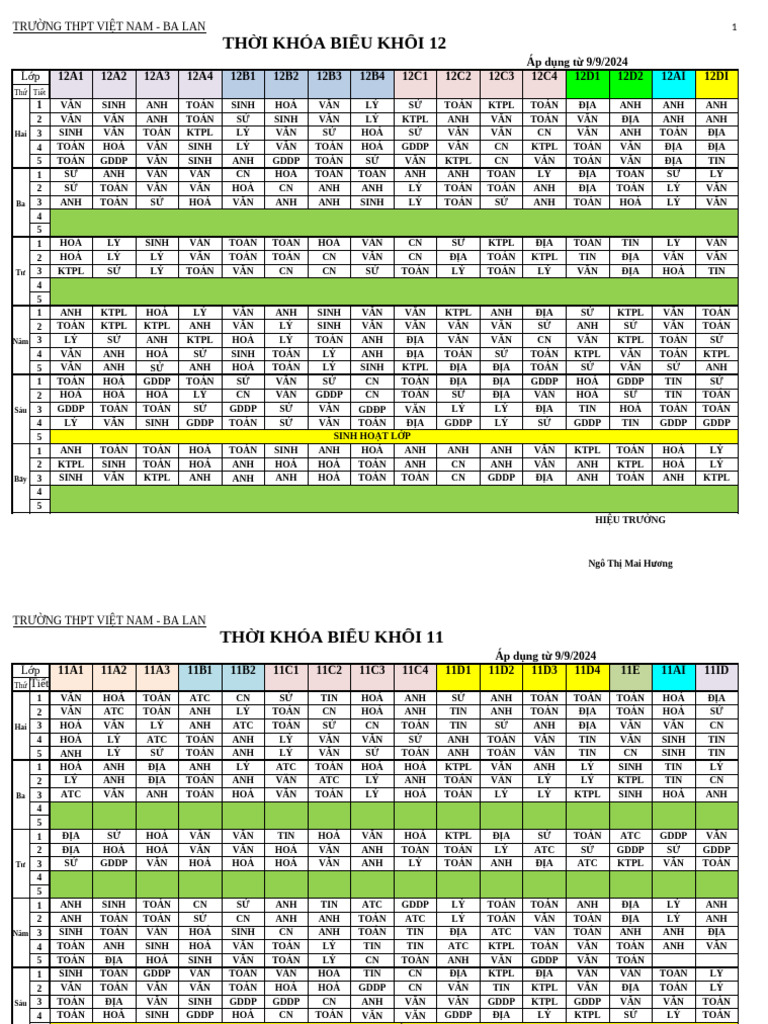 TKB HỌC SINH | PDF