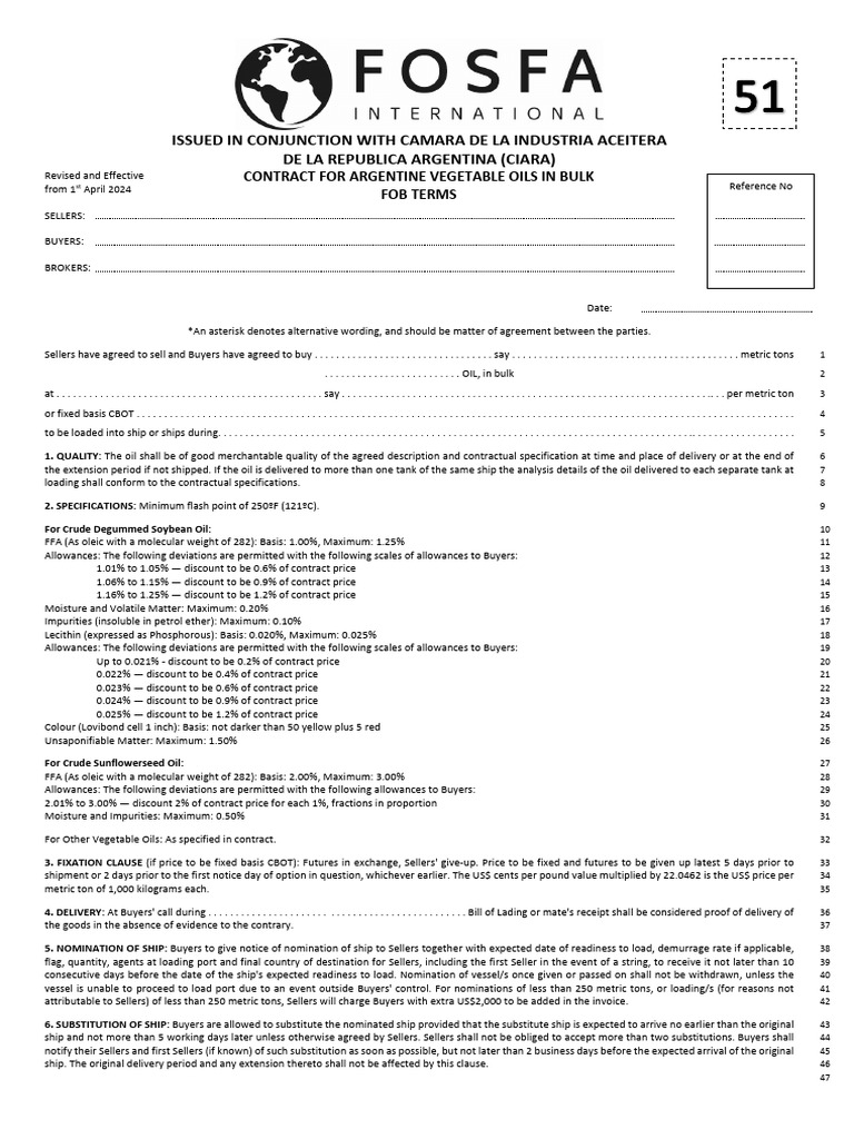 FOSFA - Contract - No. - 051 (1) 2024 1 | PDF