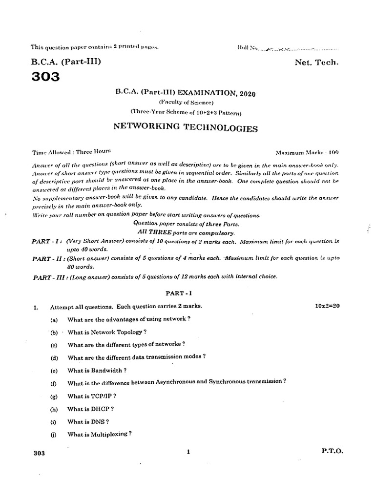 Bca Part 3 Networking Technologies 303 2020 | PDF