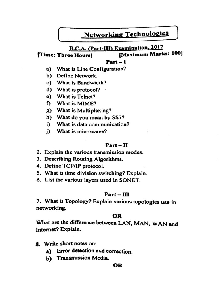 Bca Part 3 Networking Technologies 2017 | PDF