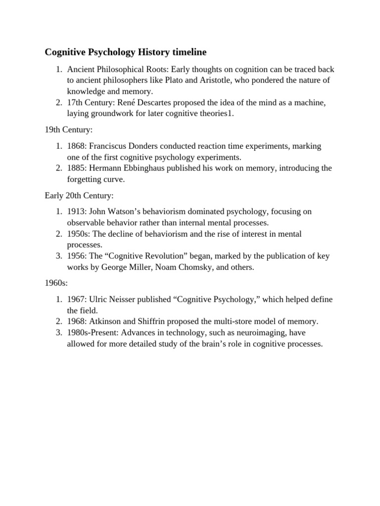 Cognitive Psychology History Timeline | PDF