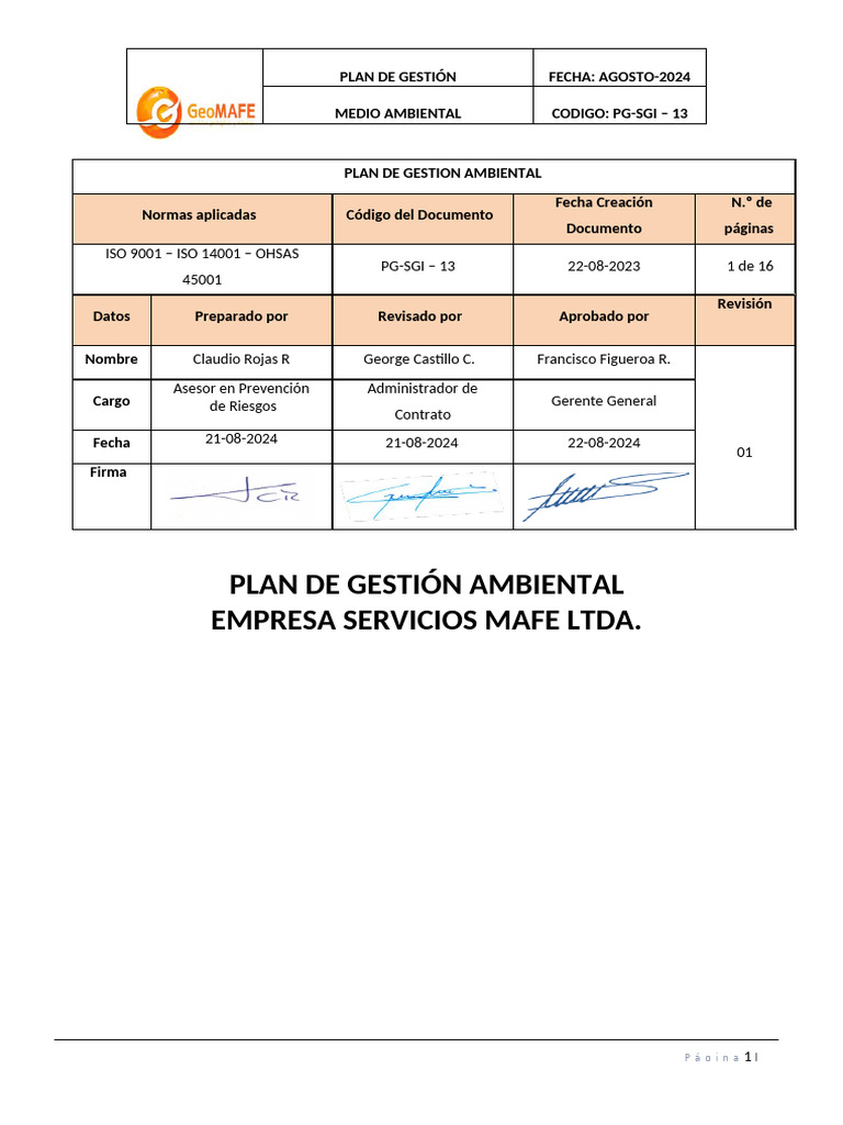 Modelo Plan de Gestion Ambiental Empresas | PDF