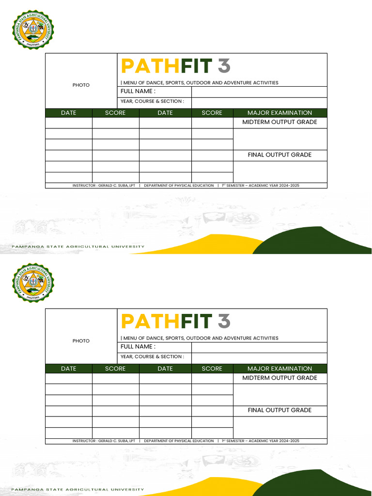 Pathfit3 Track Card | PDF