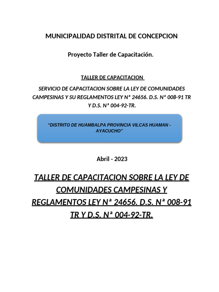 TALLER DE CAPACITACION CONCEPCION | PDF