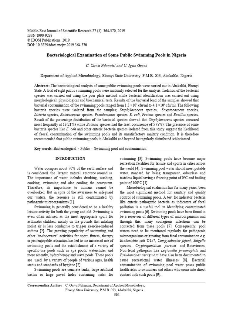 Bacteriological Study of Nigerian Pools | PDF | Bacteria | Microbiology