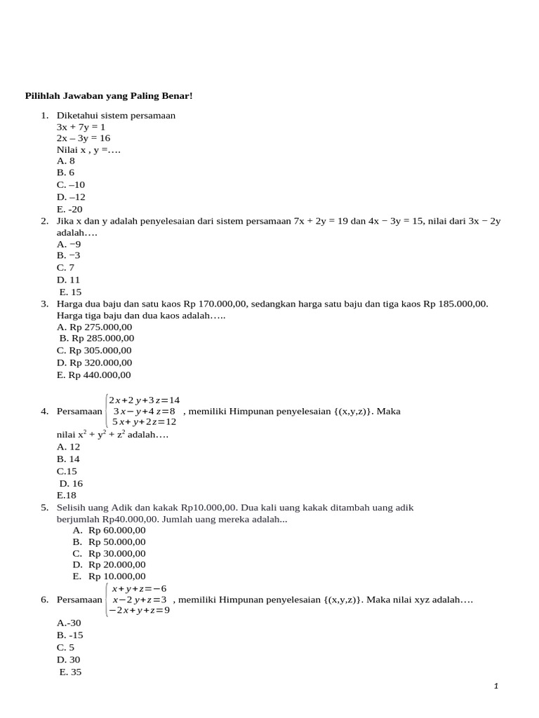 Soal Sas Matk X Genap 2024 | PDF