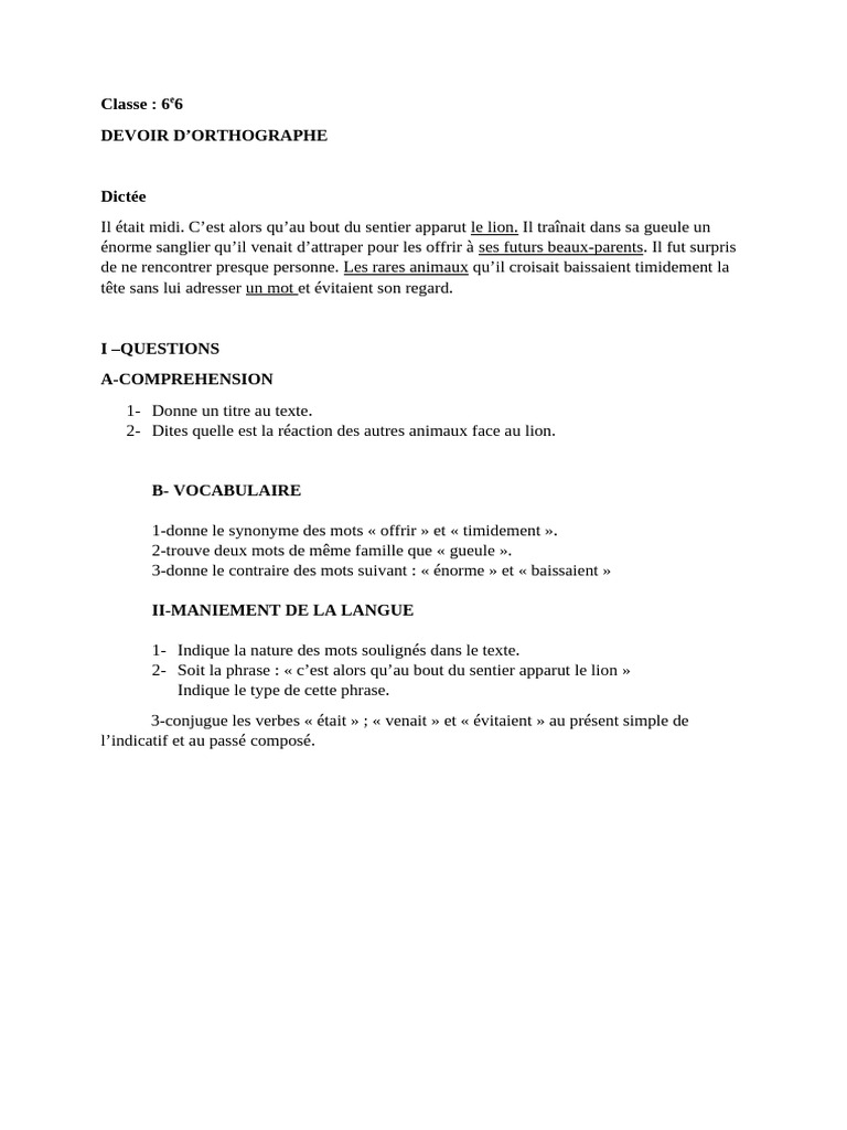 Classe 6e6 Dictée Q | PDF