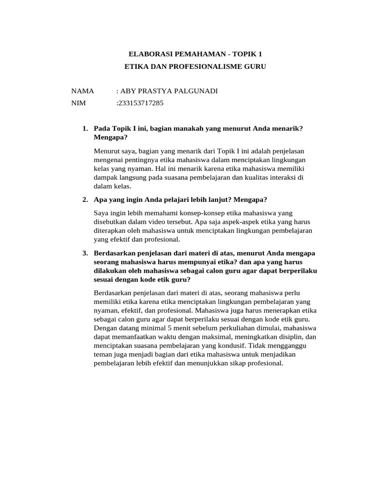 Elaborasi Pemahaman t1 Etika | PDF