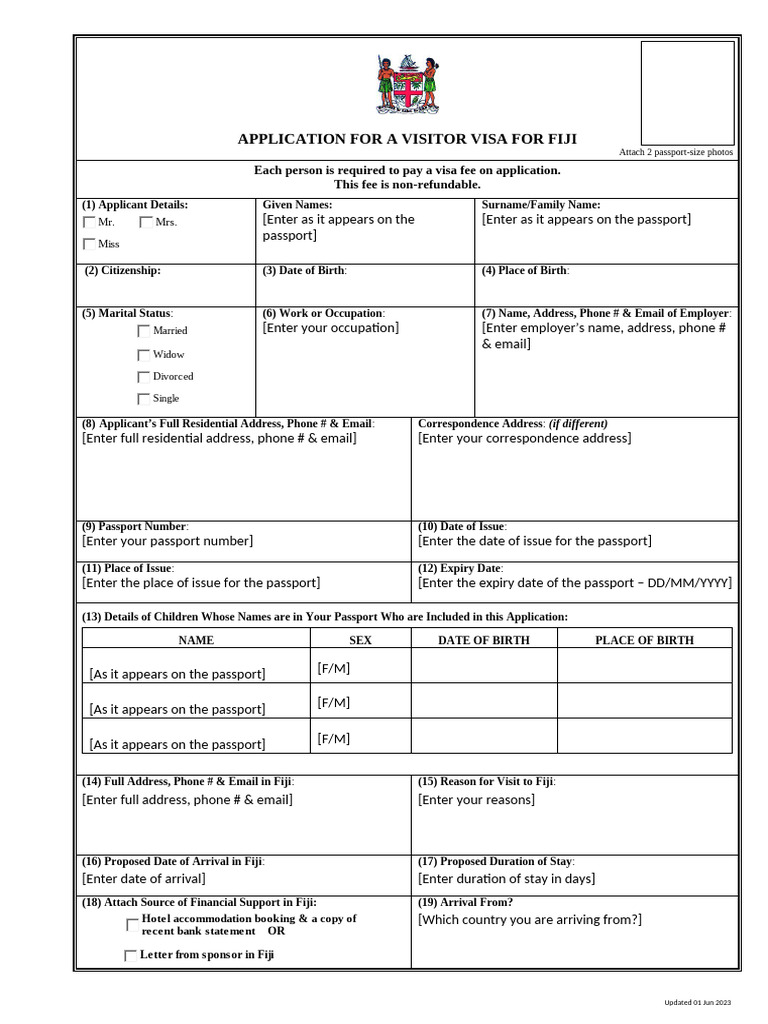 Visa Application Form 1 | PDF
