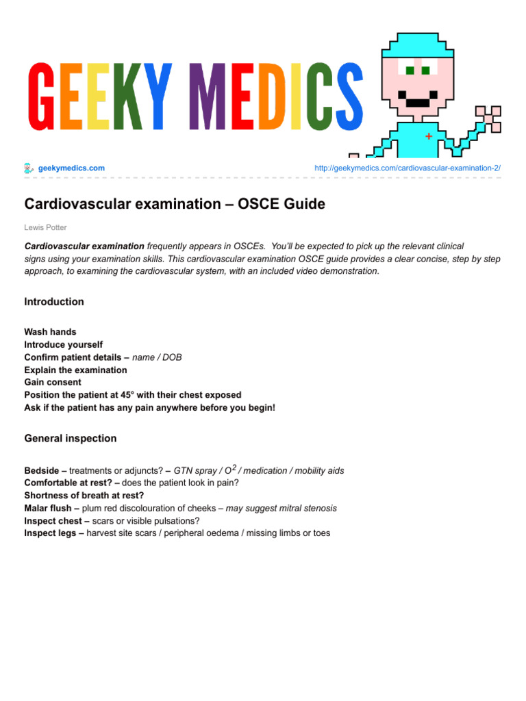 Cardiovascular Examination OSCE Guide | PDF