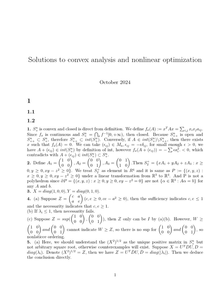 Solutions To Convex Analysis and Nonlinear Optimization | PDF