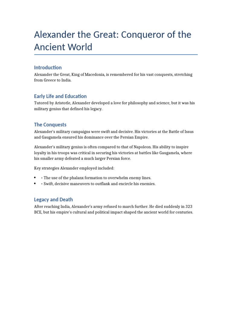 Alexander The Great Conqueror of The Ancient World | PDF