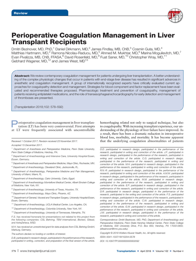 Perioperative Coagulation Management in Liver | PDF | Coagulation ...